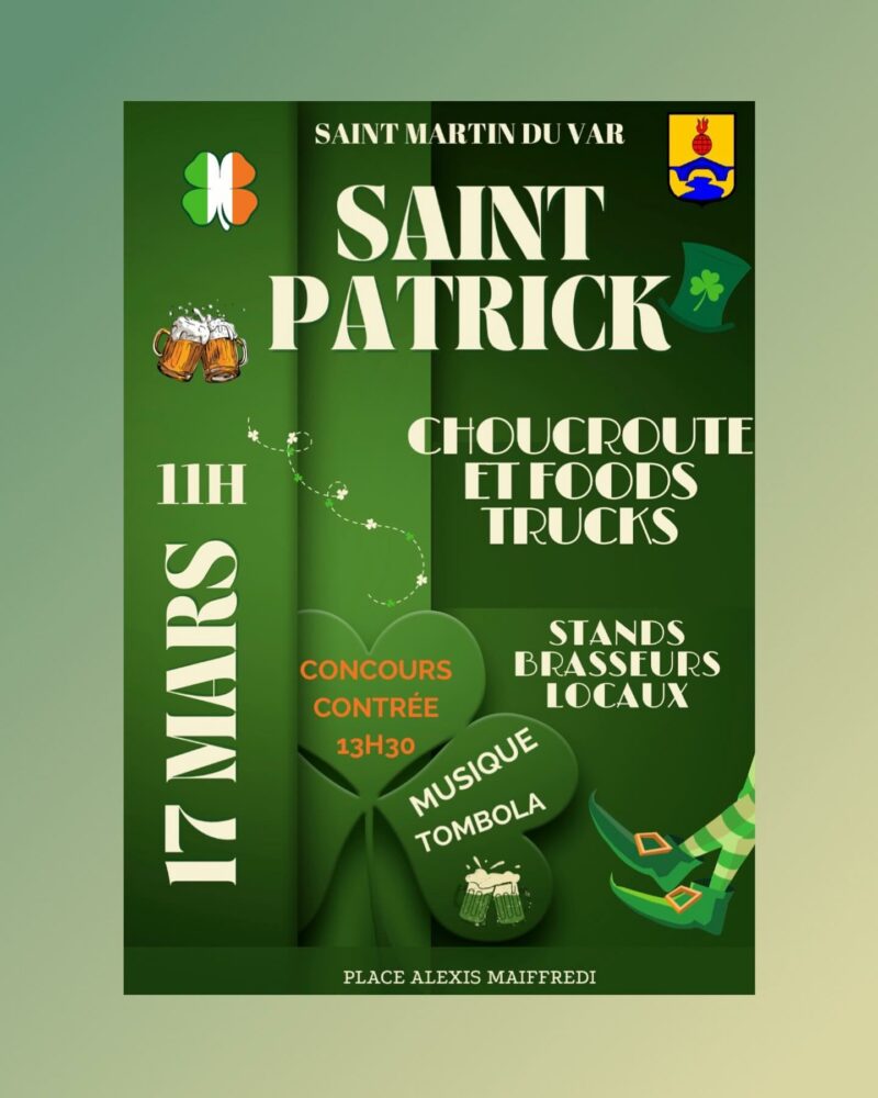 LE 17 MARS 24 VENEZ FETER LA SAINT PATRICK – Saint Martin du Var LE 17 MARS 24 VENEZ FETER LA SAINT PATRICK – Saint Martin du Var